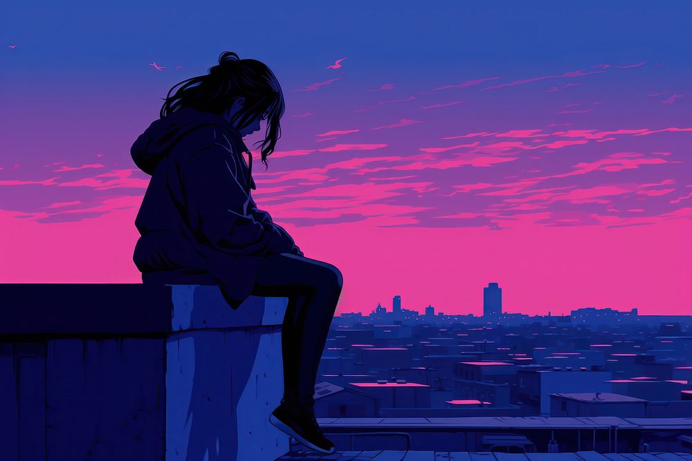 Female sitting building edge backlighting | Free Photo Illustration ...