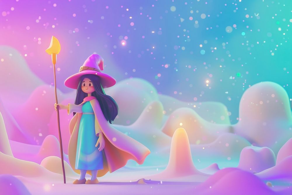 Cute woman wizard background cartoon | Premium Photo Illustration ...