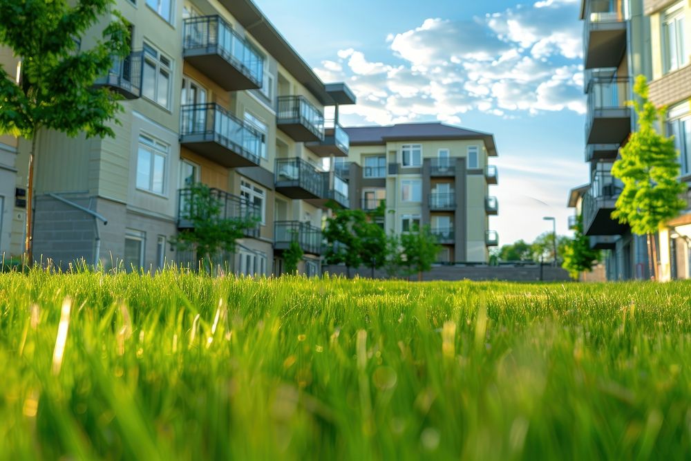Typical apartment complex building grass | Free Photo - rawpixel