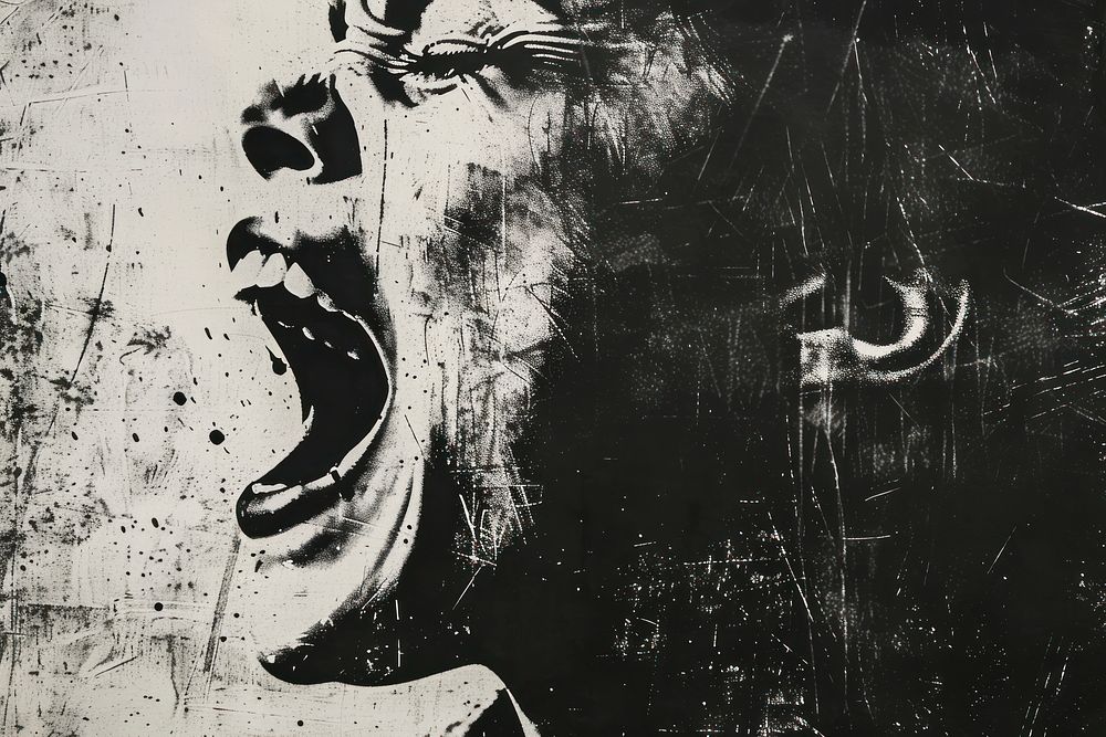 Woman shouting etching art painting | Free Photo Illustration - rawpixel