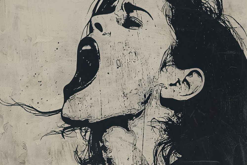 Woman shouting etching art illustrated | Free Photo Illustration - rawpixel