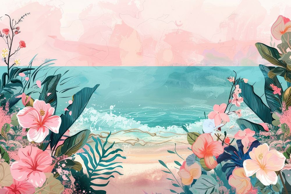 Flower Collage beach scence pattern | Free Photo Illustration - rawpixel