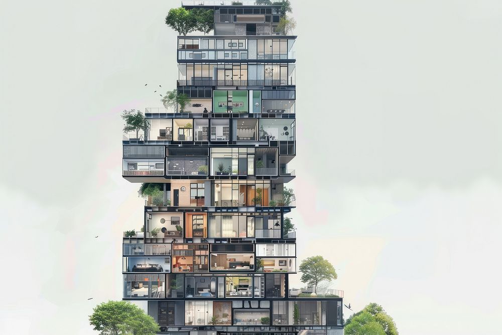 Modular apartment tower architecture building | Free Photo - rawpixel
