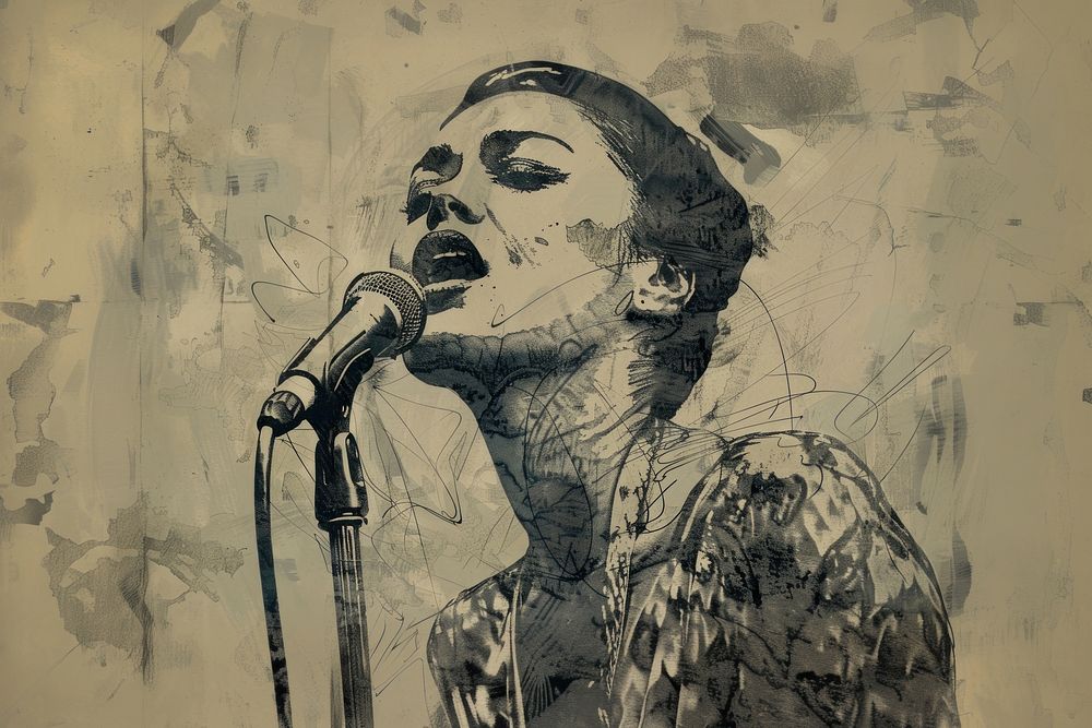 Female singer etching art illustrated | Free Photo Illustration - rawpixel