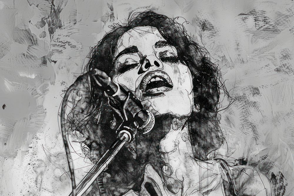 Female singer etching art illustrated | Free Photo Illustration - rawpixel
