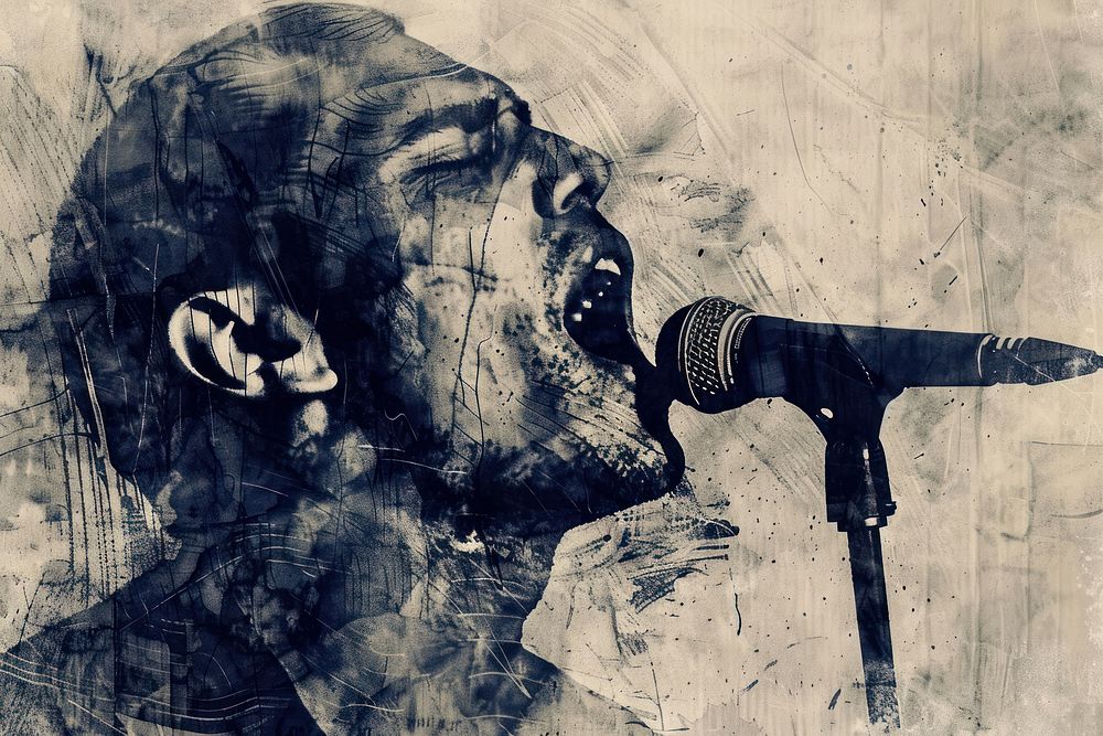 Male singer etching art photography | Free Photo Illustration - rawpixel
