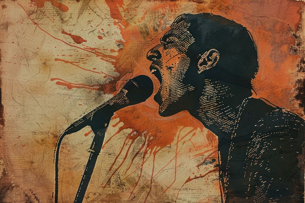 Male singer etching art microphone | Free Photo Illustration - rawpixel