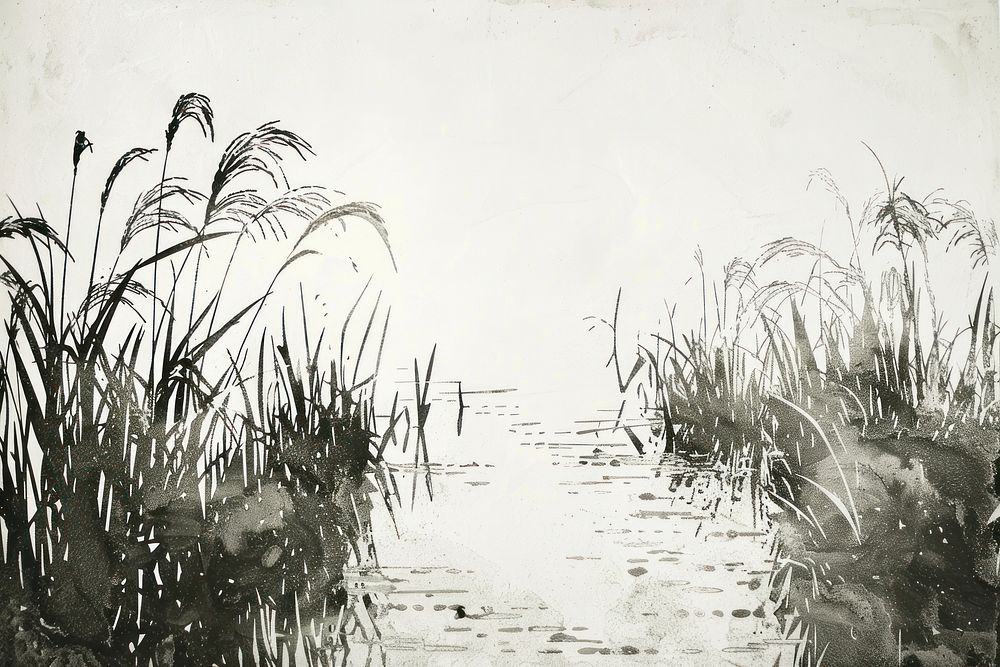 Rice field etching art illustrated | Free Photo Illustration - rawpixel