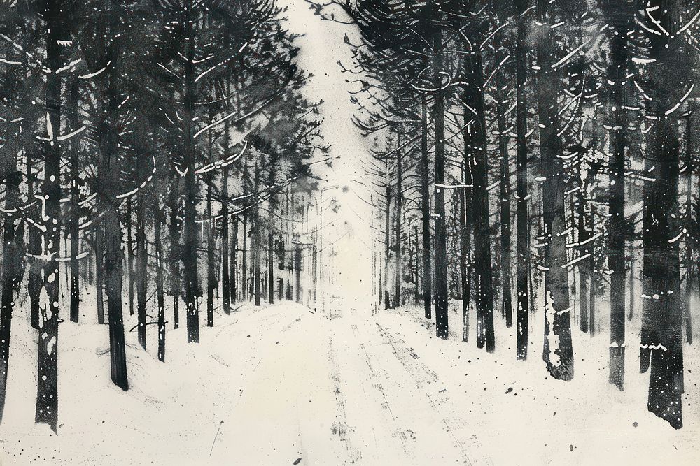 Snow forest etching snow vegetation | Free Photo Illustration - rawpixel