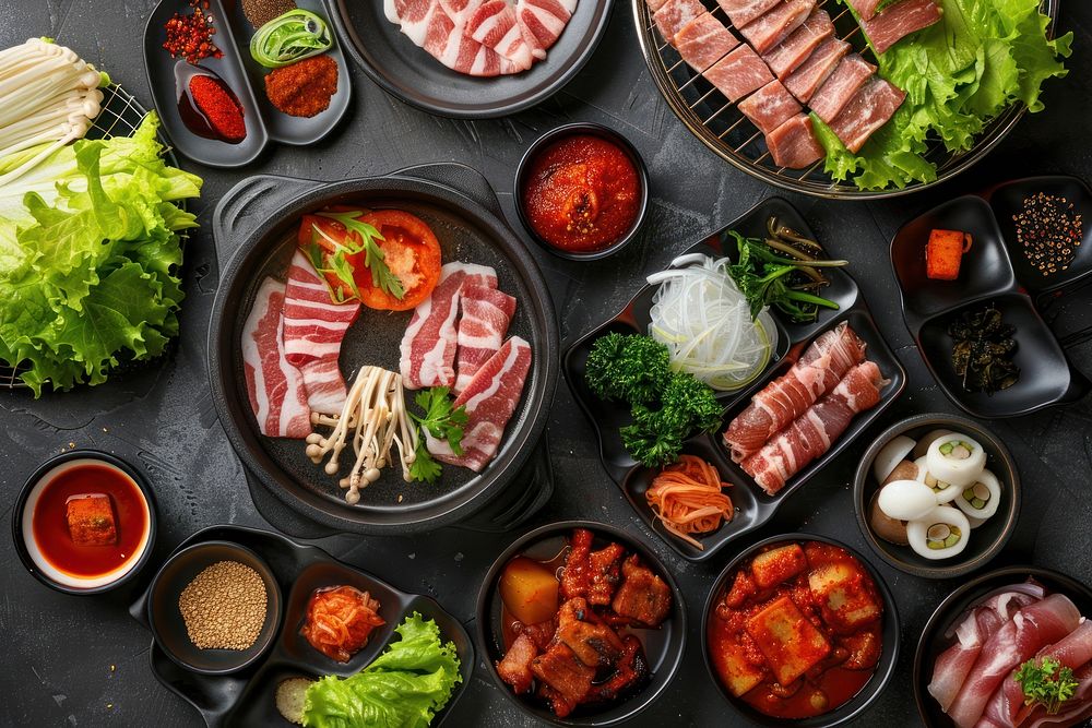 Set samgyeopsal food cookware ketchup. | Premium Photo - rawpixel
