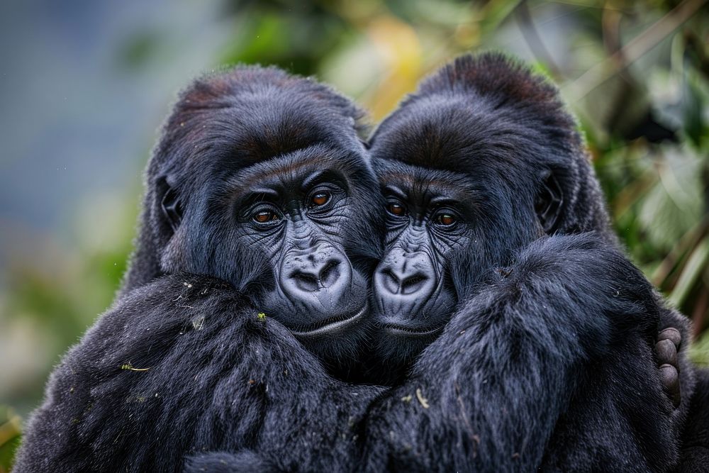 Gorillas cuddling wildlife animal mammal. | Free Photo - rawpixel