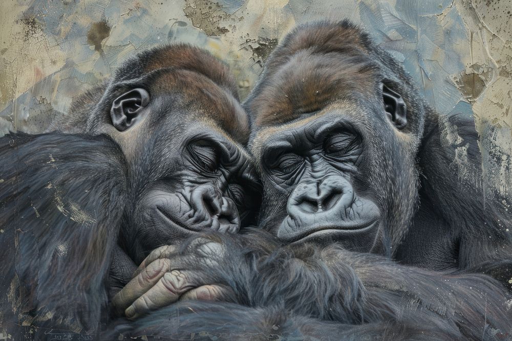 Gorillas cuddling wildlife animal mammal. | Free Photo - rawpixel