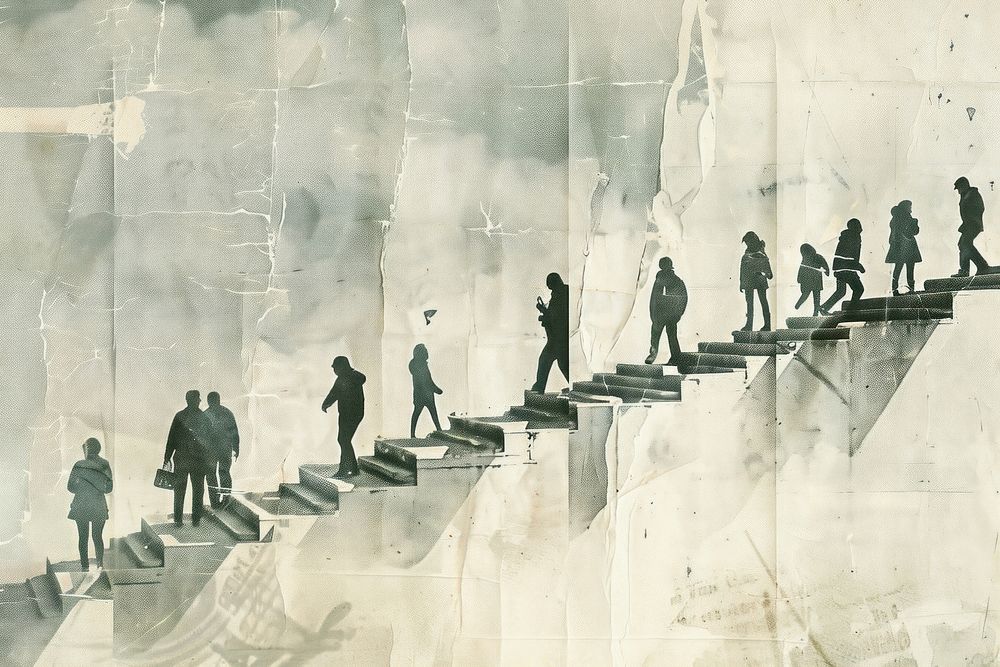 People walking steps heaven ephemera | Free Photo Illustration - rawpixel