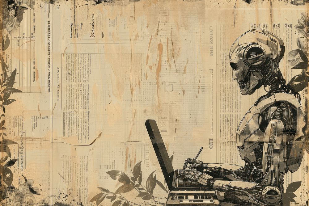 Robots using computers ephemera border | Premium Photo Illustration ...