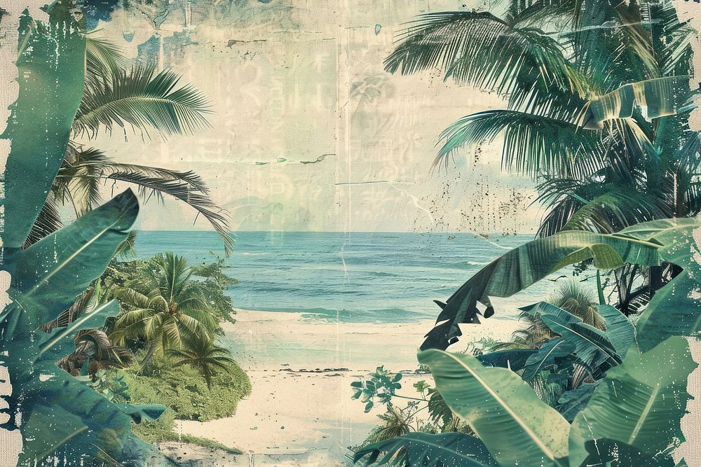 People tropical beach ephemera border | Free Photo Illustration - rawpixel