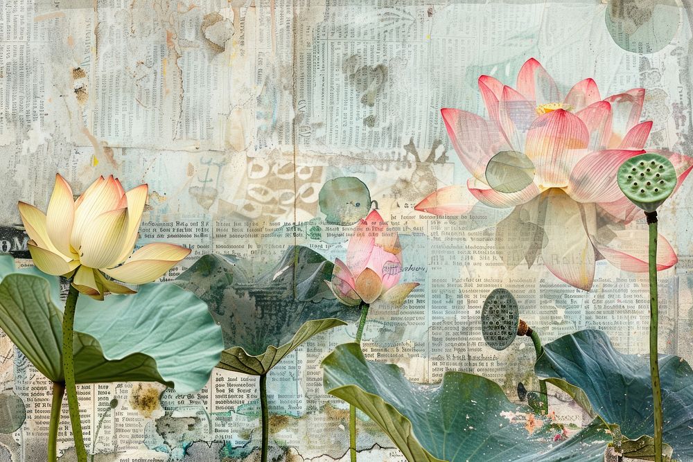 Lotus plant ephemera border backgrounds | Free Photo Illustration ...