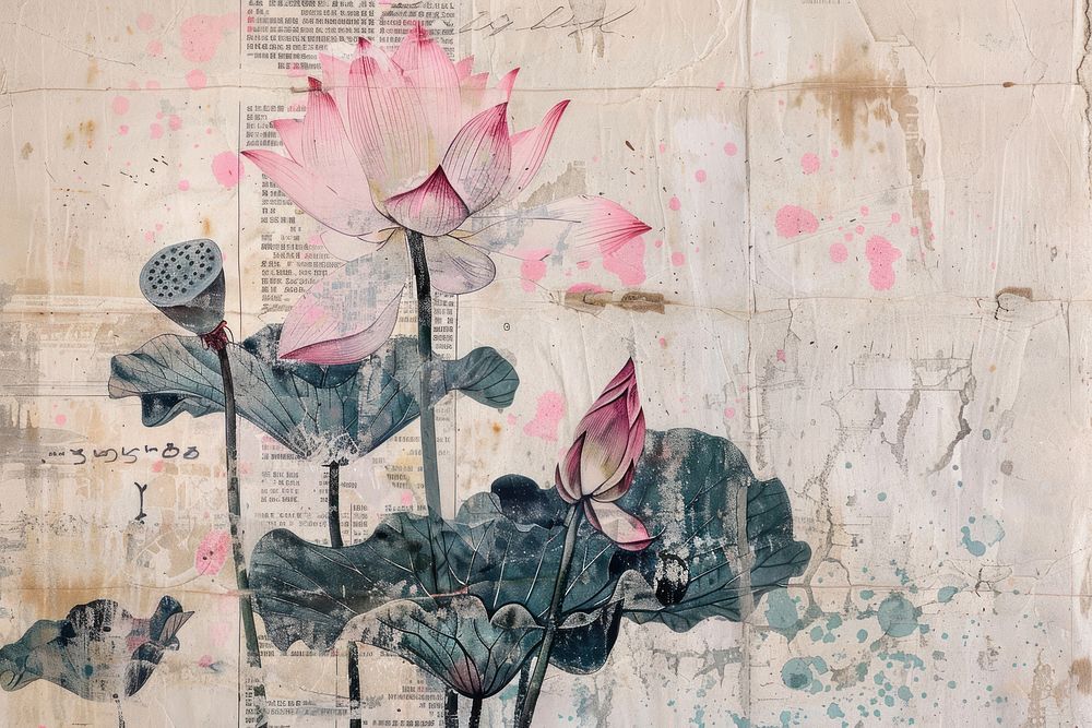 Lotus plant ephemera border backgrounds | Free Photo Illustration ...