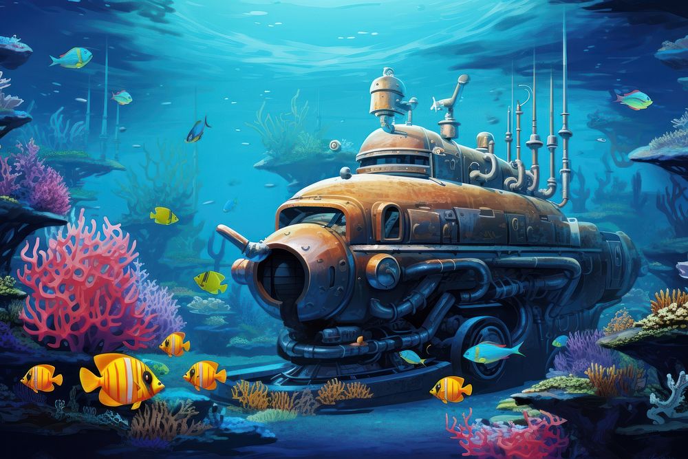 Submarine driving underwater fish transportation. | Premium Photo ...