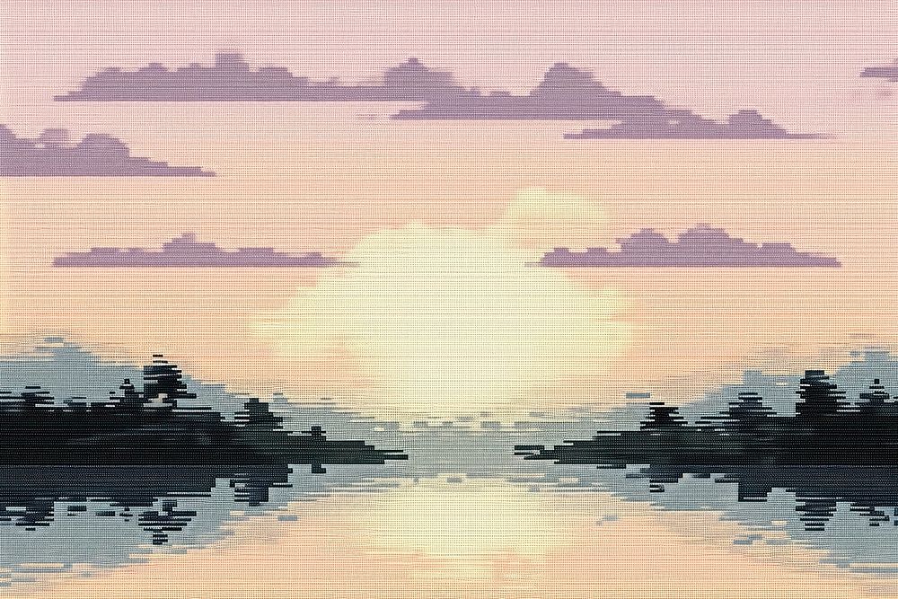 Cross stitch swamp landscape outdoors | Free Photo Illustration - rawpixel