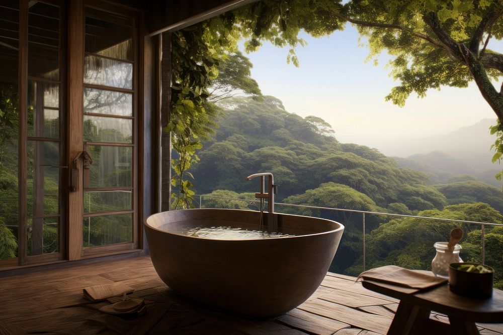 Bathtub open-air balcony bathtub architecture | Free Photo - rawpixel