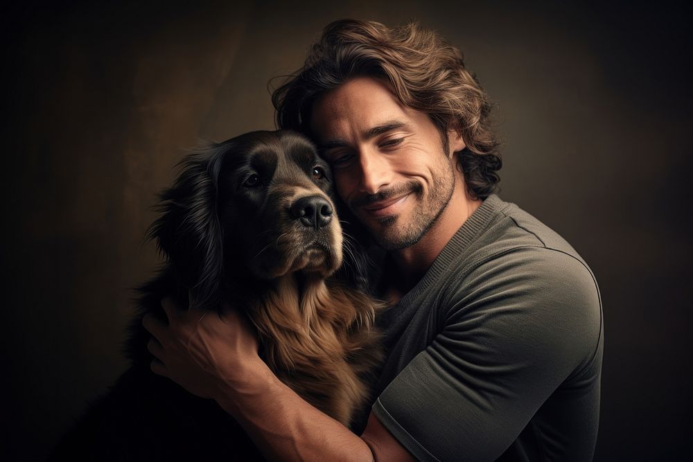 Man hugging dog person photo | Free Photo - rawpixel