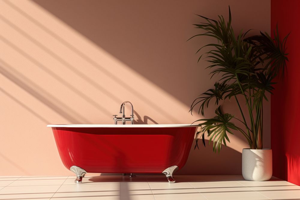 Red bathtub plant bathing person. | Free Photo - rawpixel