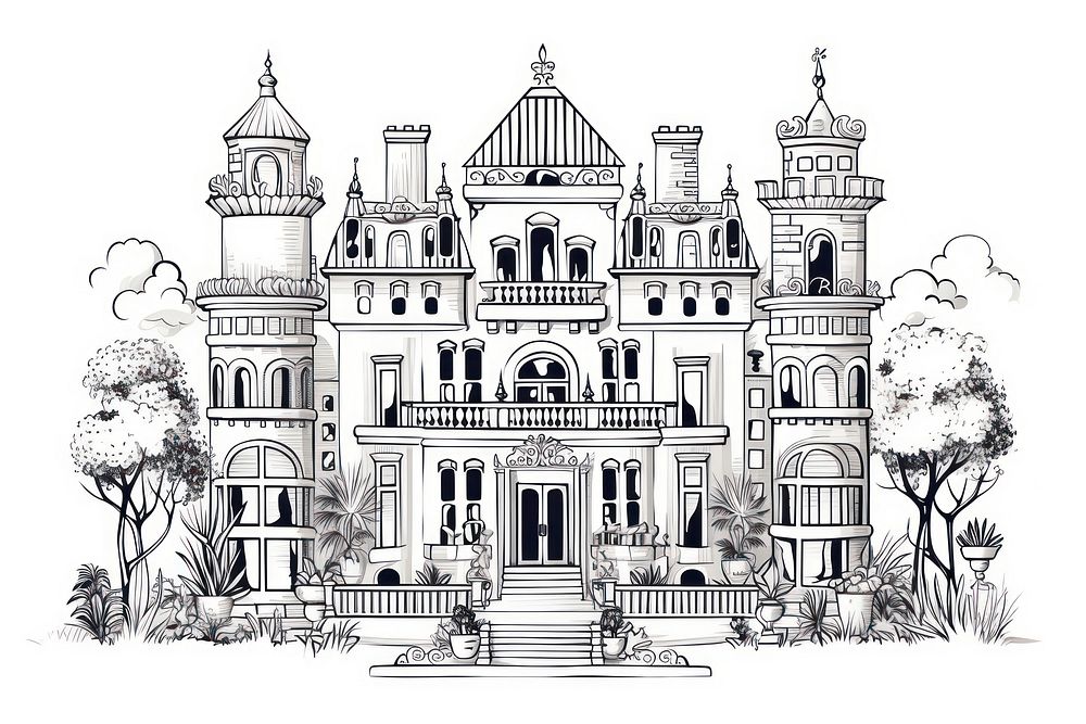 Hand drawn illustration mansion doodle | Free Photo Illustration - rawpixel