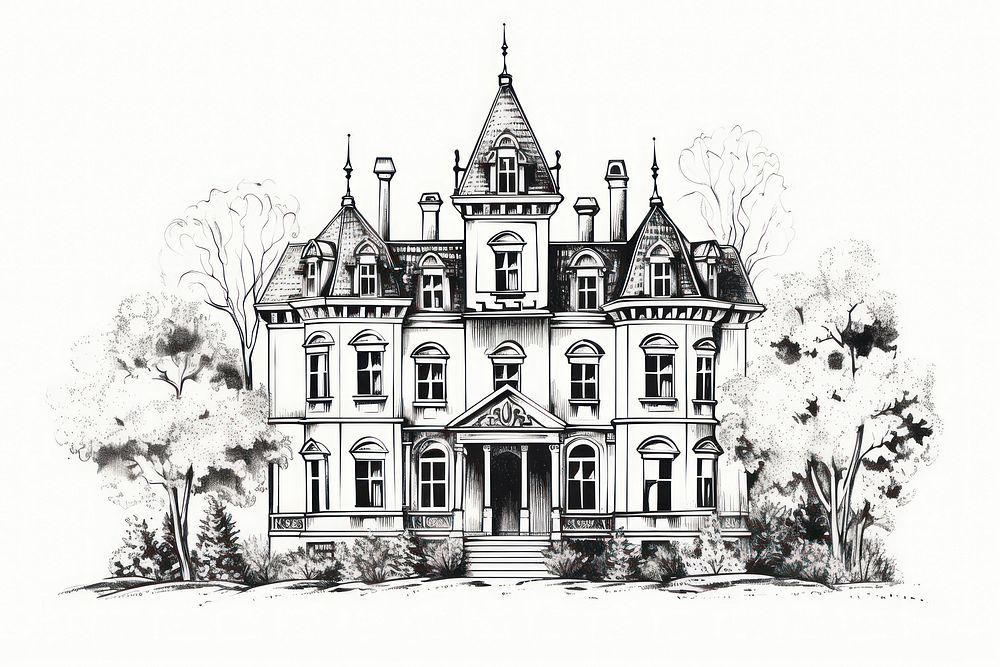Hand drawn illustration mansion architecture | Free Photo Illustration ...