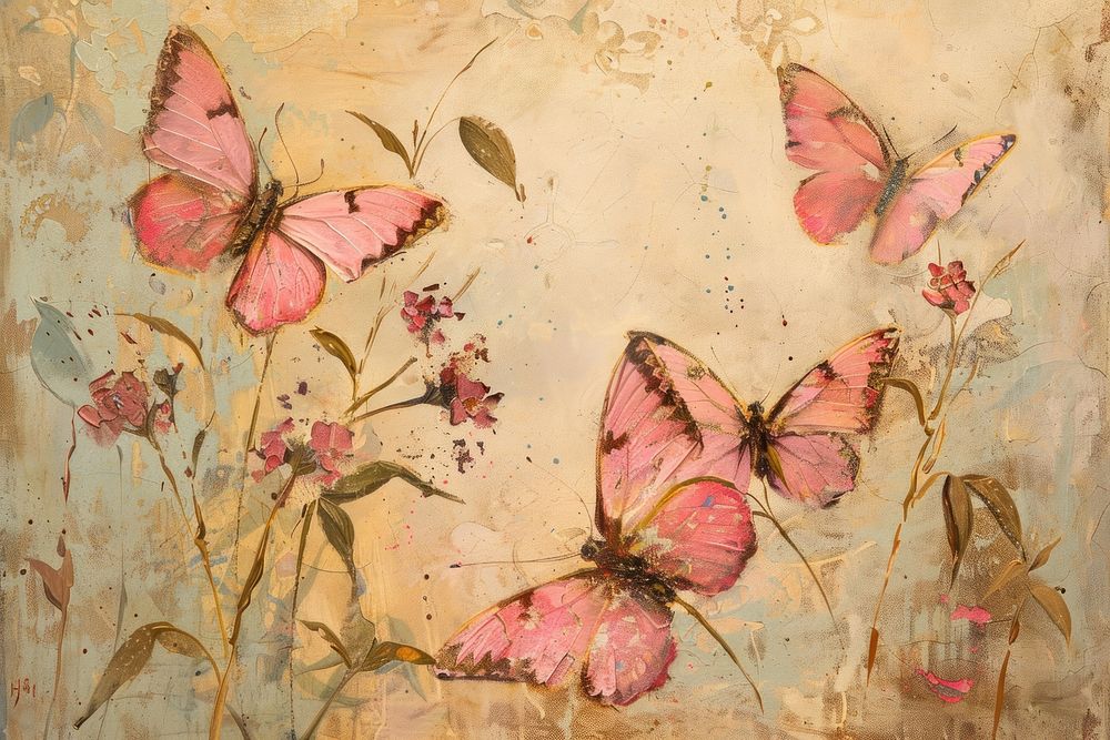 Pink butterflies painting art butterfly. | Free Photo Illustration ...