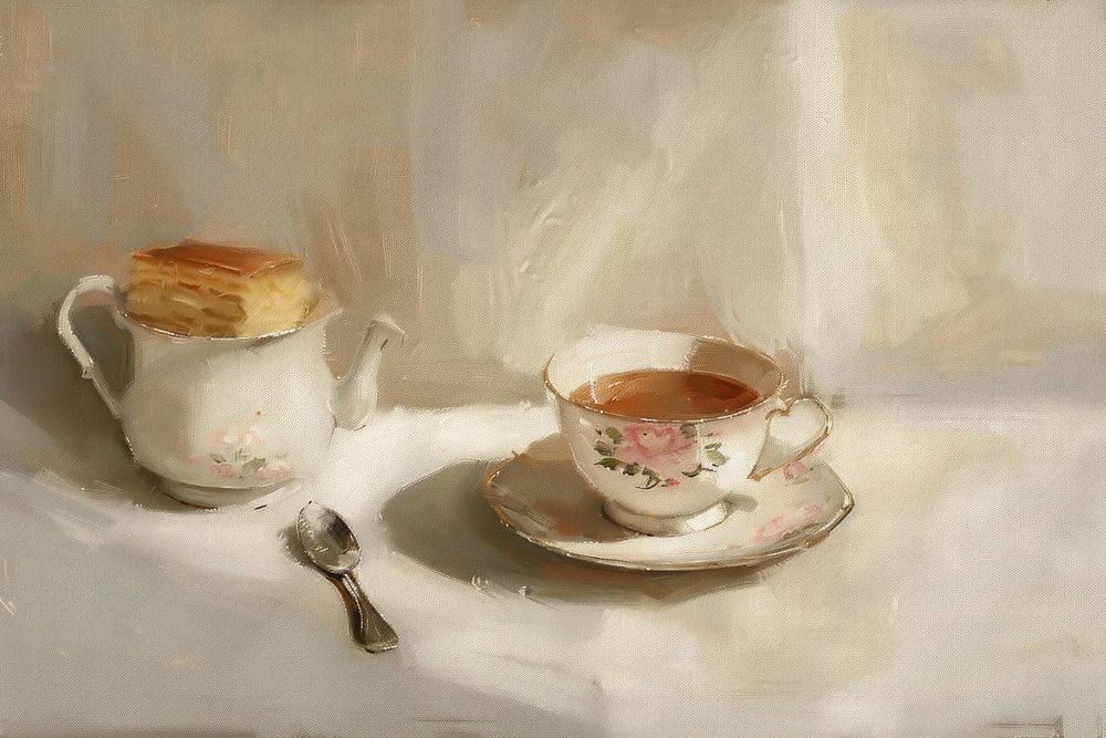Close pale afternoon tea painting | Free Photo Illustration - rawpixel