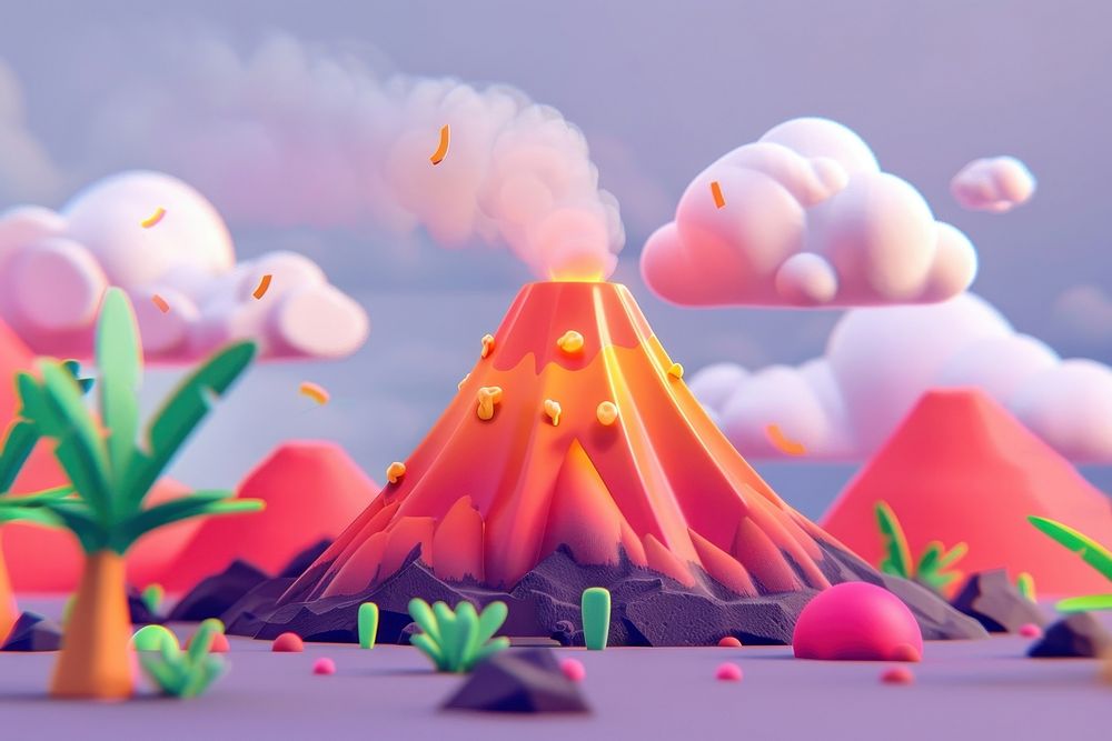 Cute volcano fantasy background outdoors | Premium Photo Illustration ...