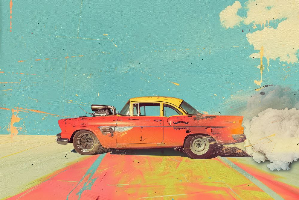 Retro collage car painting vehicle | Premium Photo Illustration - rawpixel