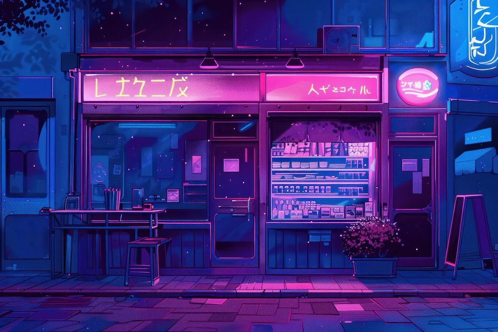 Illustration cafe table neon bar. | Free Photo Illustration - rawpixel
