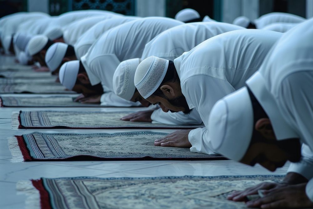 Muslim men white robe prayer | Free Photo Illustration - rawpixel