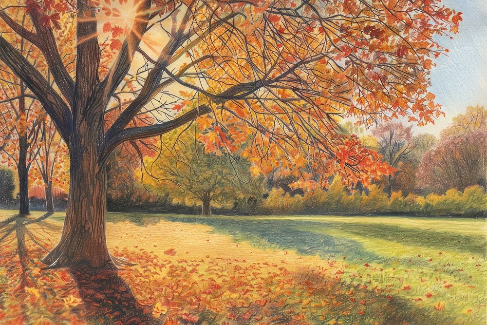 Park autumn tree painting plant. | Free Photo Illustration - rawpixel