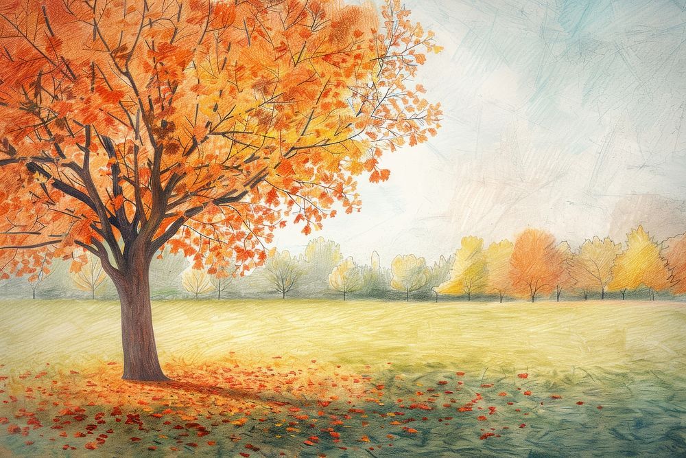 Park autumn tree landscape painting. | Free Photo Illustration - rawpixel