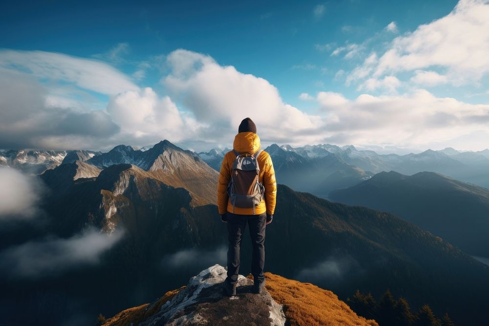 backpacker top mountain photography backpacking | Free Photo - rawpixel