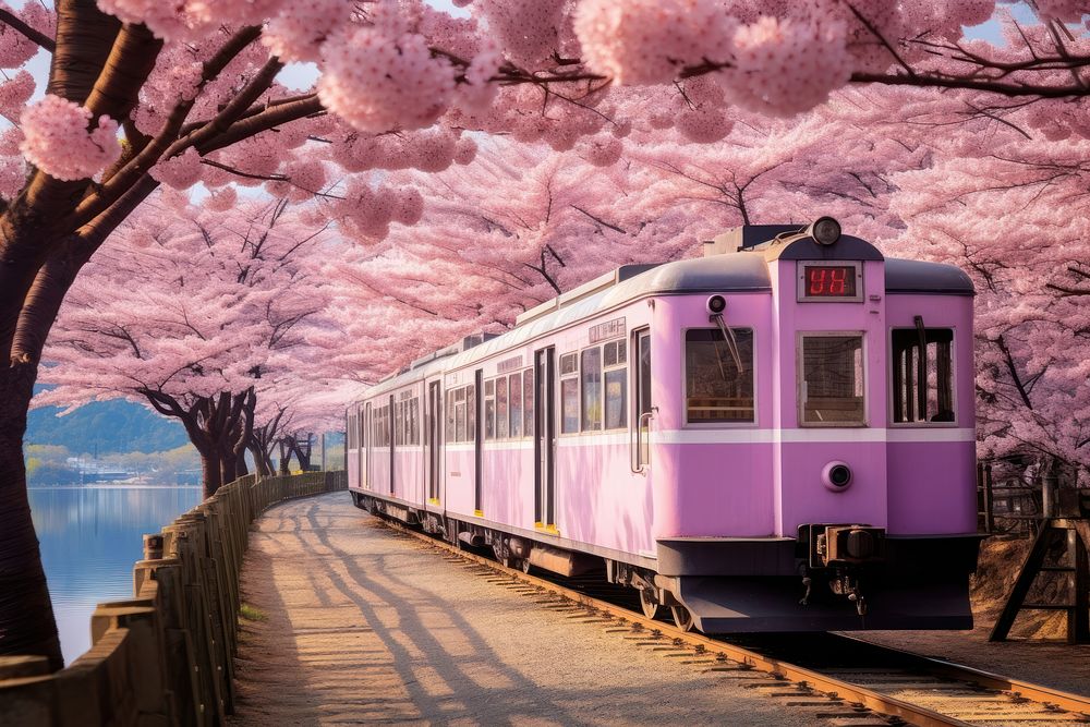 Cherry blossom train spring Korea | Free Photo - rawpixel