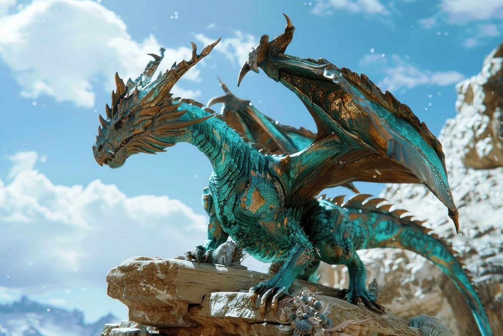 Blue dragon animal rock representation. | Premium Photo Illustration ...