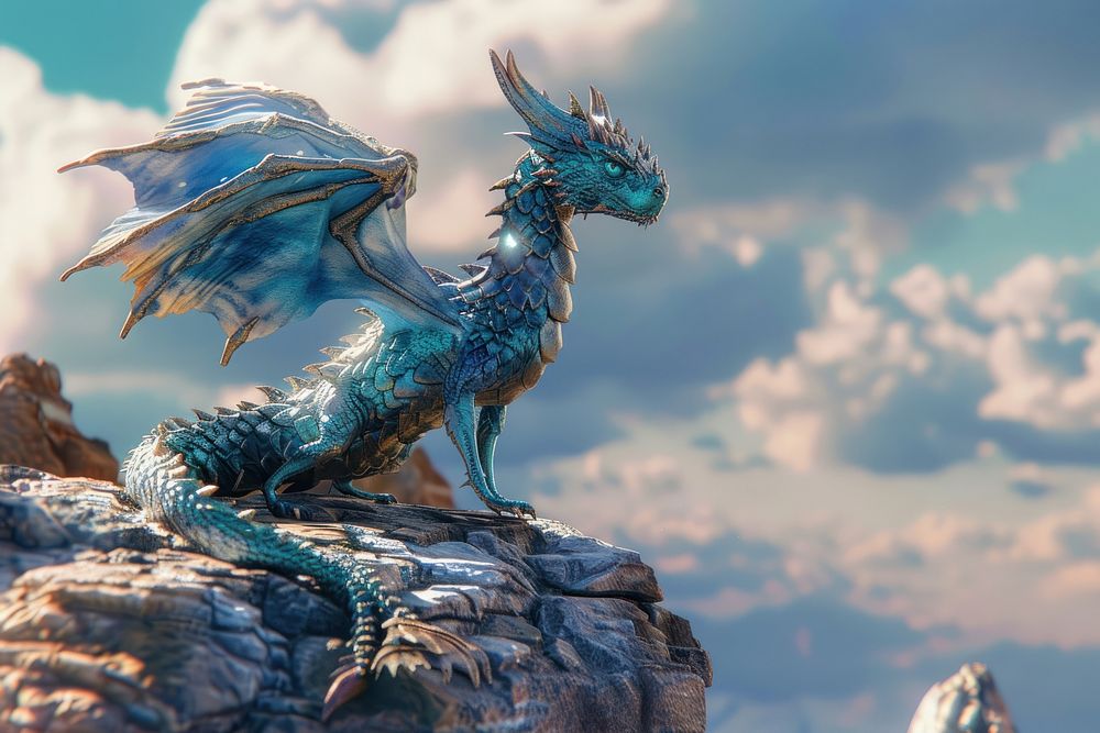 Blue dragon animal rock representation. | Premium Photo Illustration ...