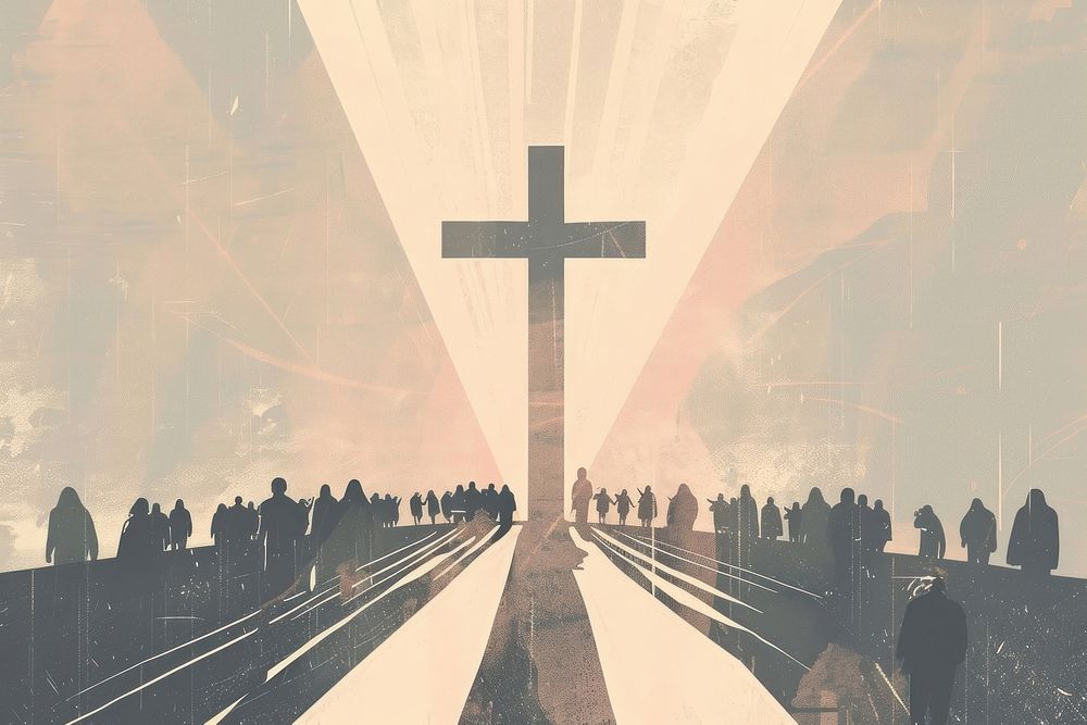 People walking towards symbol cross | Free Photo Illustration - rawpixel