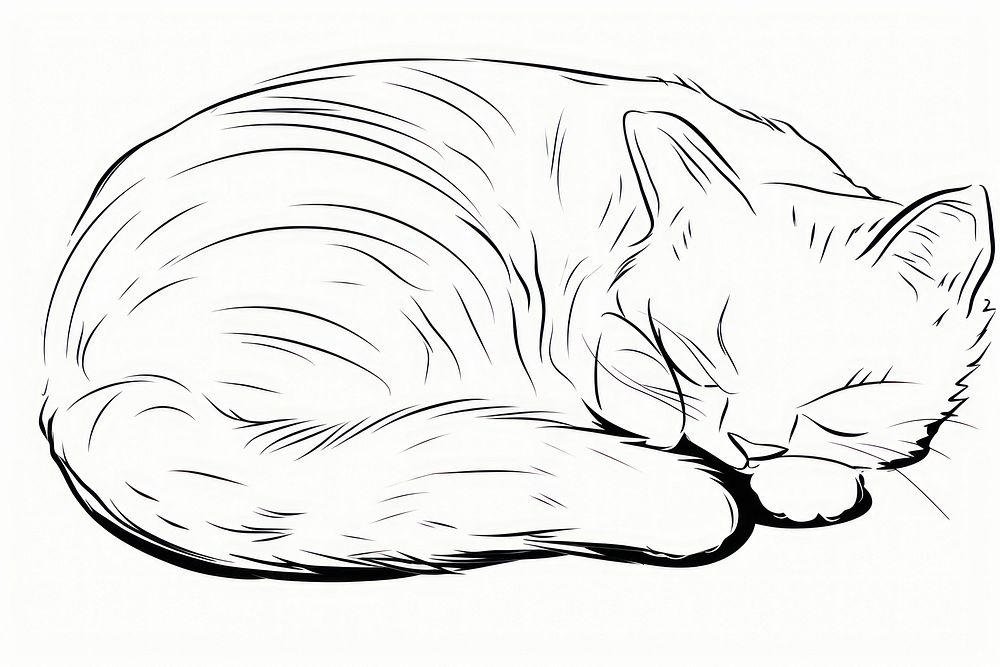 Sleeping cat drawing cartoon animal. | Free Photo Illustration - rawpixel