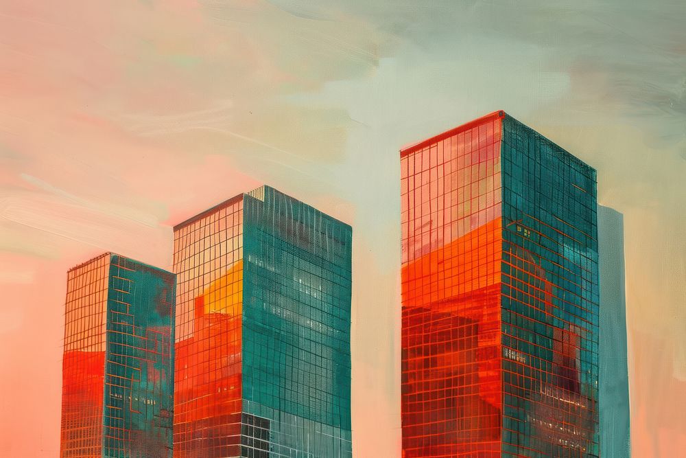 Minimal retro office towers painting | Premium Photo Illustration ...