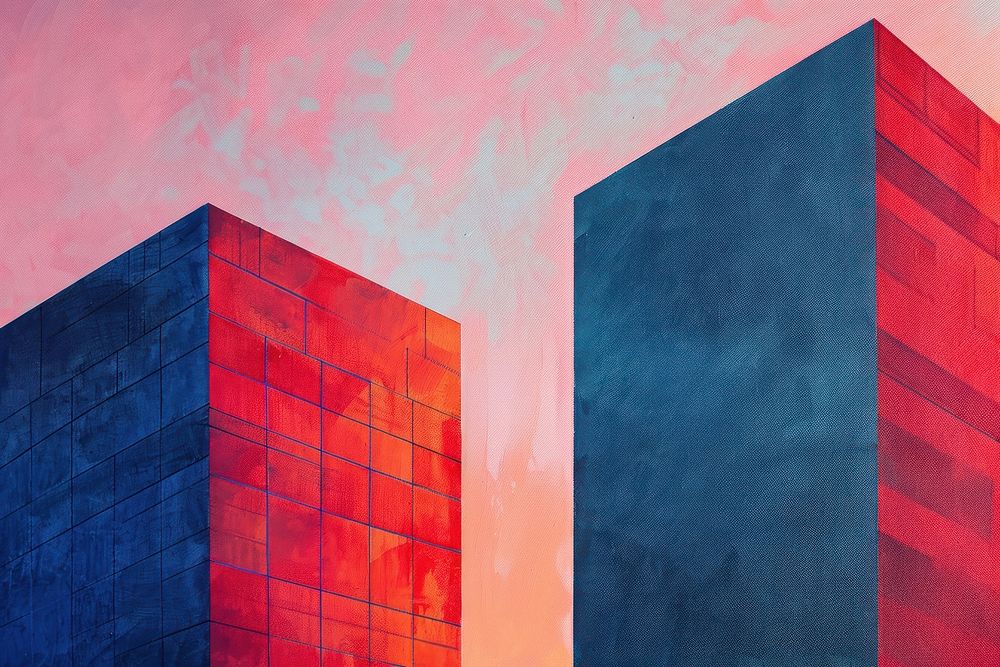 Minimal retro office towers painting | Premium Photo Illustration ...