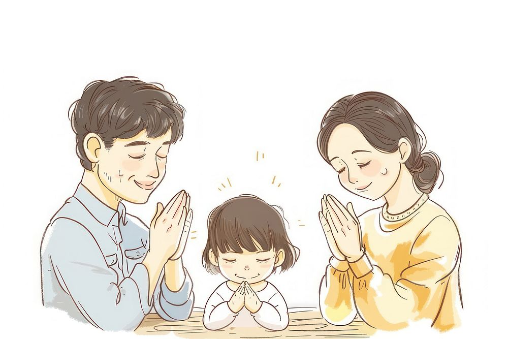 Family praying art illustrated drawing. | Premium Photo Illustration ...