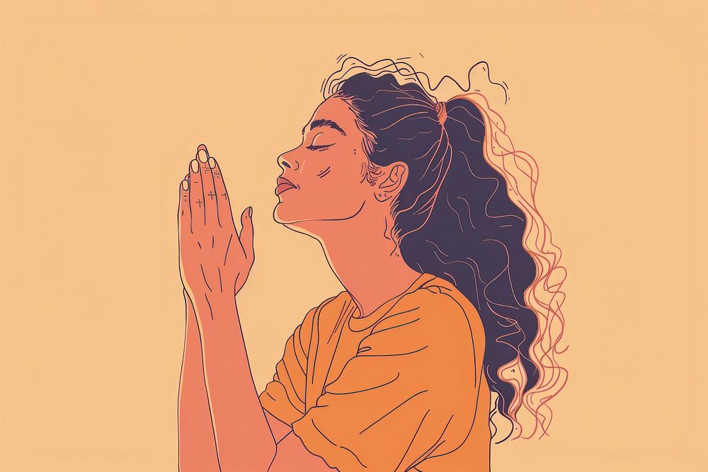 Praying woman art illustrated. | Free Photo Illustration - rawpixel