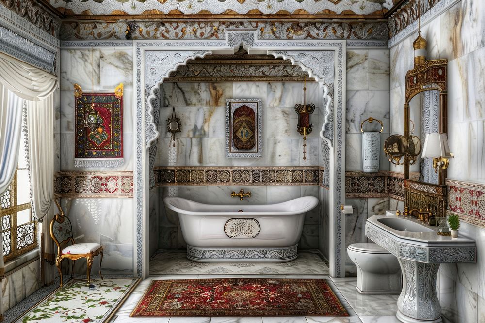 Ottoman painting interior bathroom bathtub | Premium Photo Illustration ...