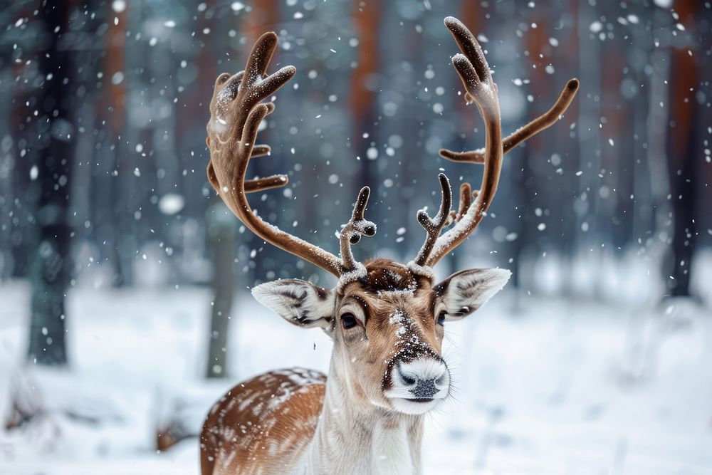 Reindeers snow wildlife antelope. | Free Photo - rawpixel