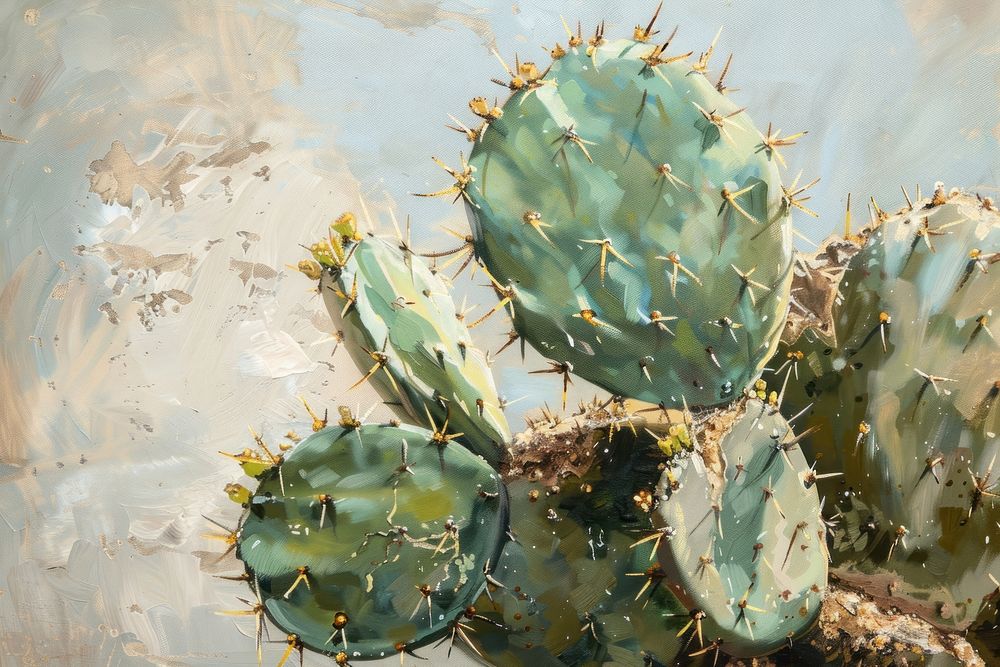 Oil painting close pale cactus | Premium Photo Illustration - rawpixel