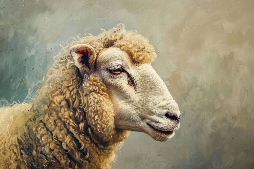 Oil painting close pale sheep | Premium Photo Illustration - rawpixel
